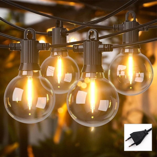 Guirnalda de luces para exterior G40 - 60,96 m, 100 LED Edison Blanco ...