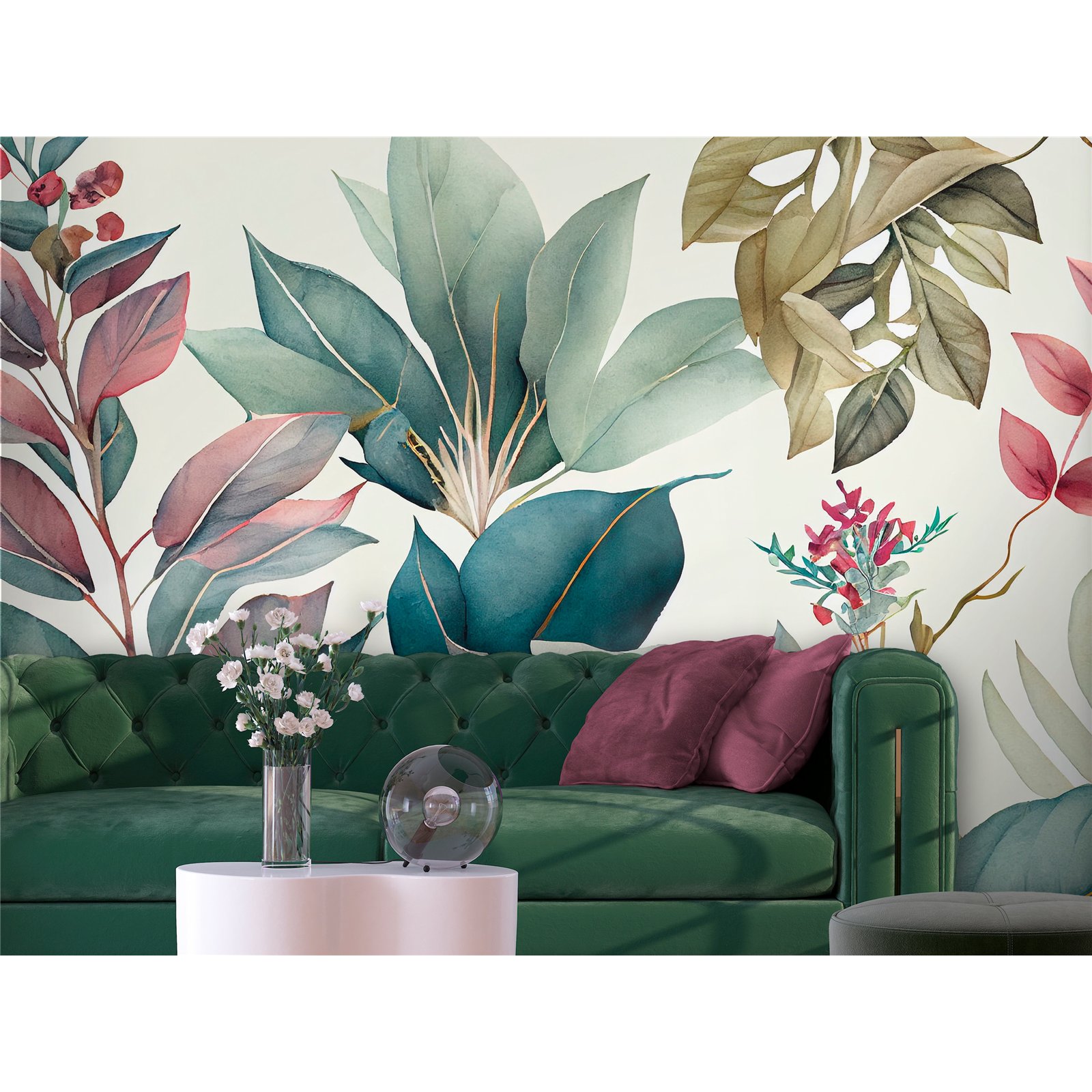 Décor Mural Botanique Feuilles et Fleurs Pastel - 400 x 280 cm | Leroy ...