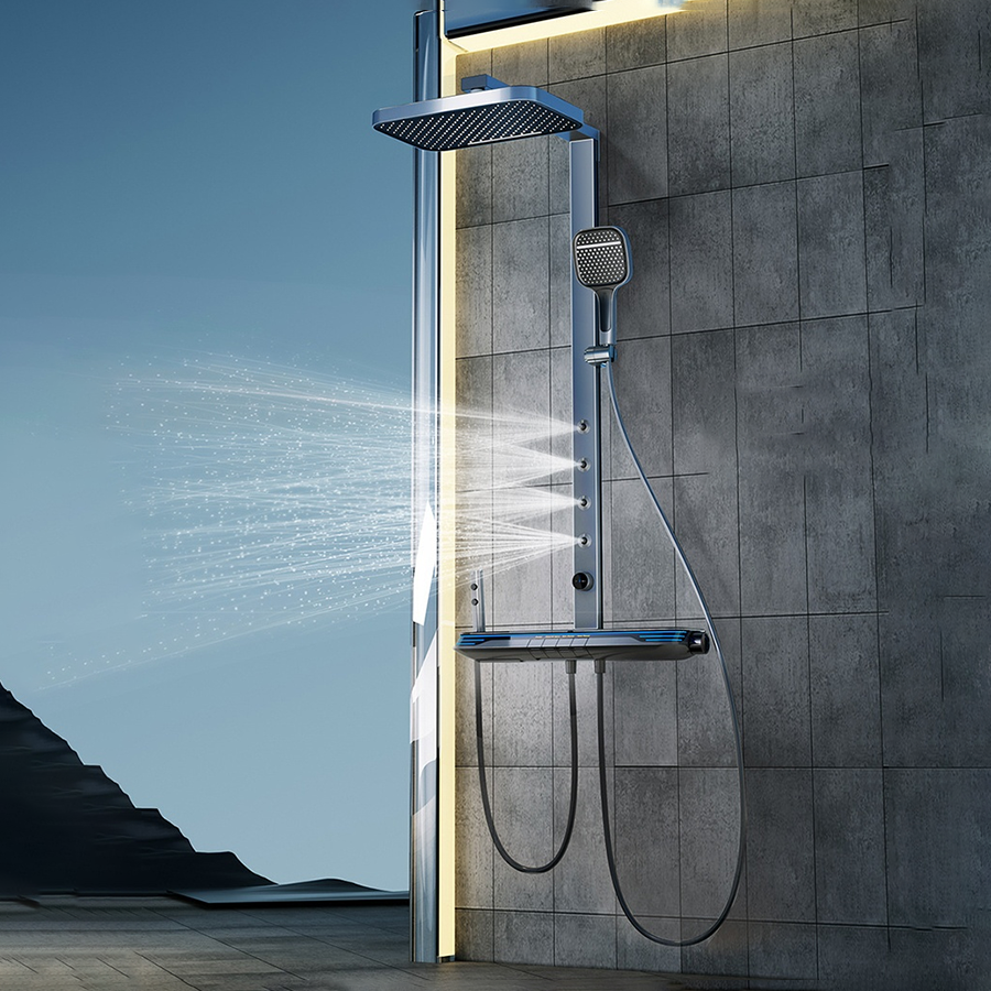 Colonne de Douche LED Hydromassante Thermostatique Gun Métal – Rolexia ...