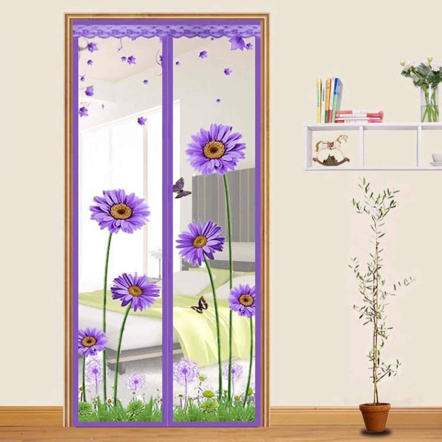 Mosquitera magnética deslizante para puertas y ventanas, color morado ...