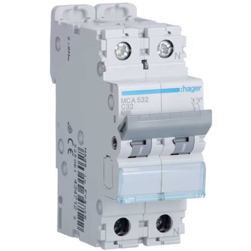 Hager Interruptor Magnetotérmico 1P N 32A Curva C 6-10kA MCA532 | Leroy Merlin