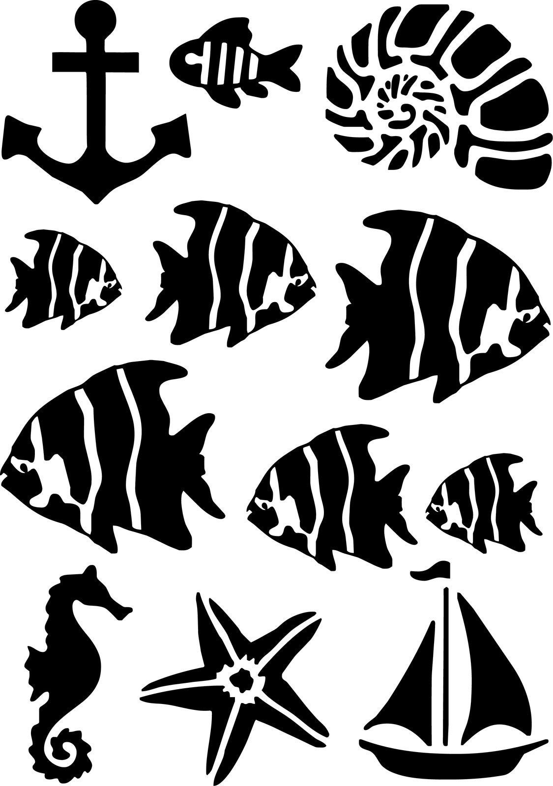 Sticker Mural - Kit marin 12 pièces 3617680107577 - Noir - 127x179 cm ...