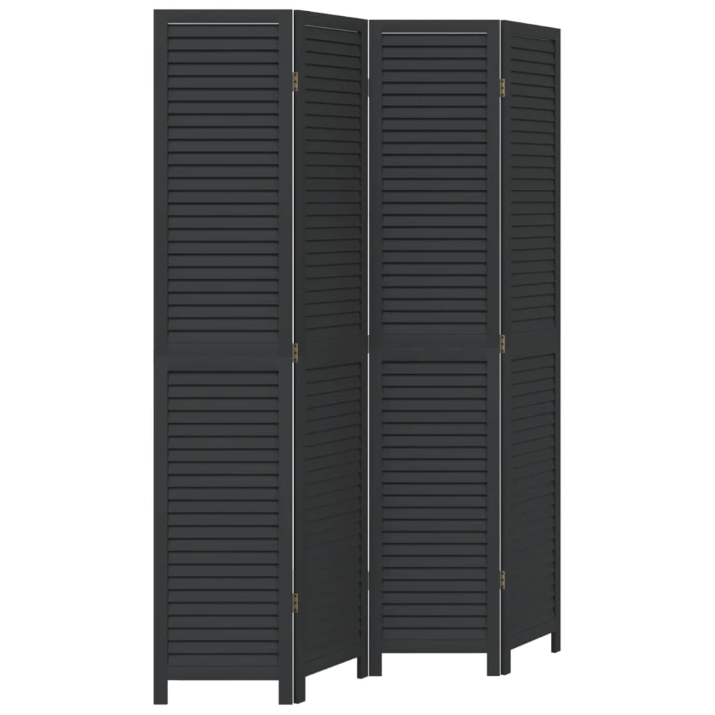 Biombo separador de 4 paneles madera maciza Paulownia negro - COMFORTXL ...