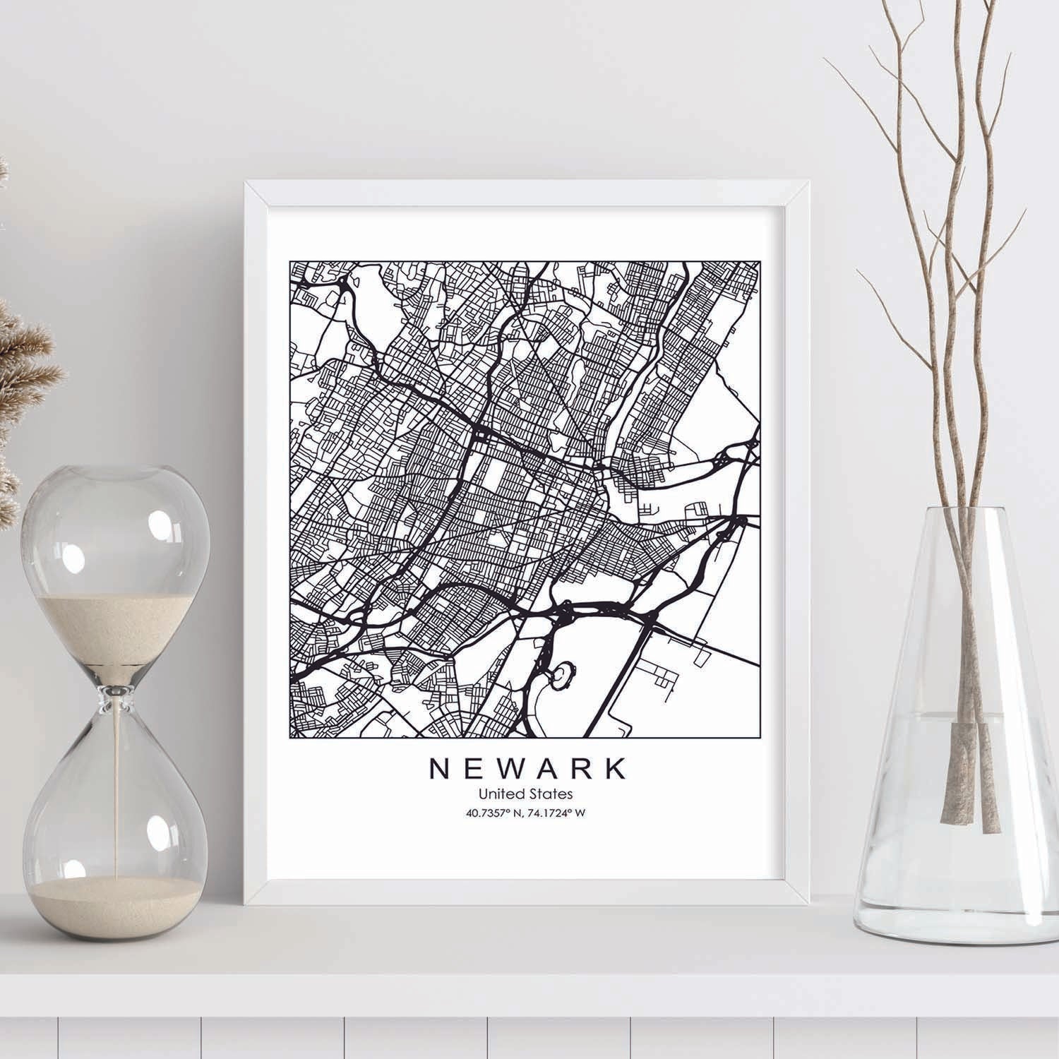 Poster Con Mapa De Newark. Lámina De Estados Unidos, Con Imágenes De ...