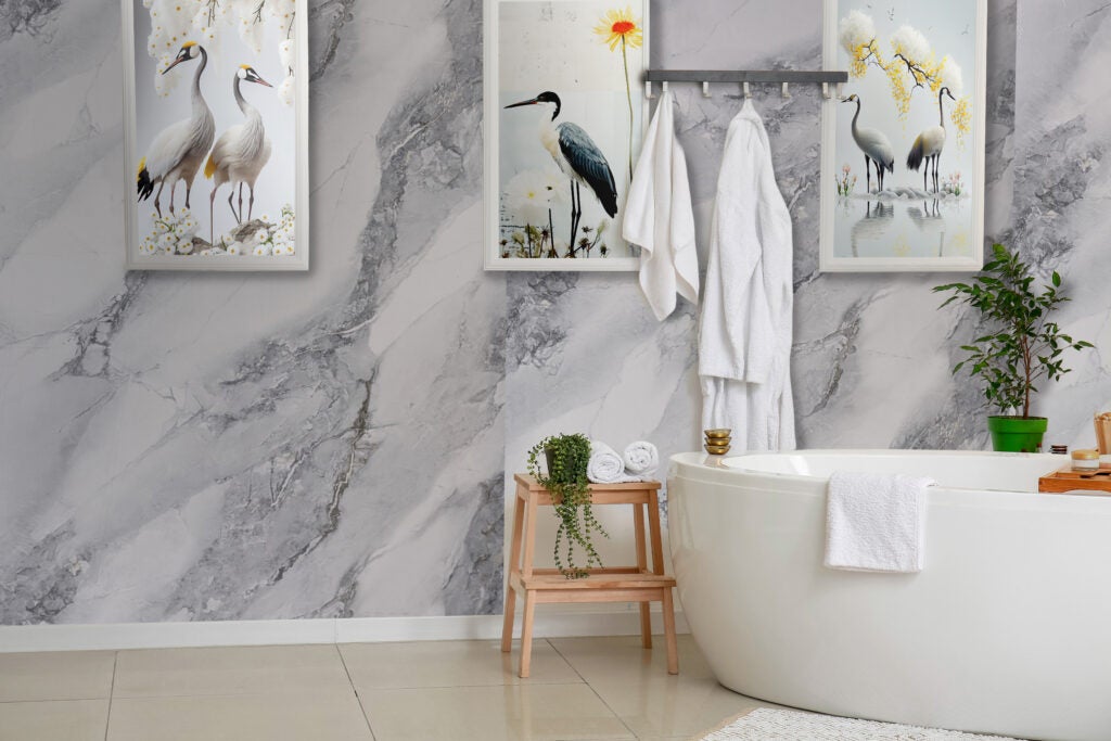Revestimiento/Placa decorativa de pared PVC efecto Marmol brillo GRIS ...