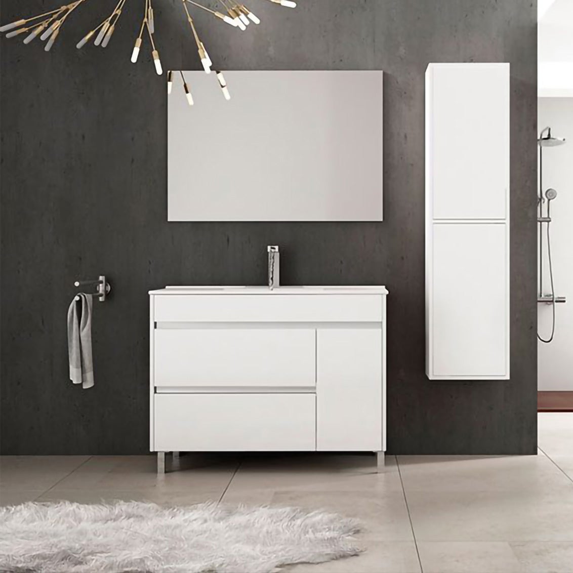 Meuble de salle de bain FENRIR 2 tiroirs et une porte avec lavabo ...