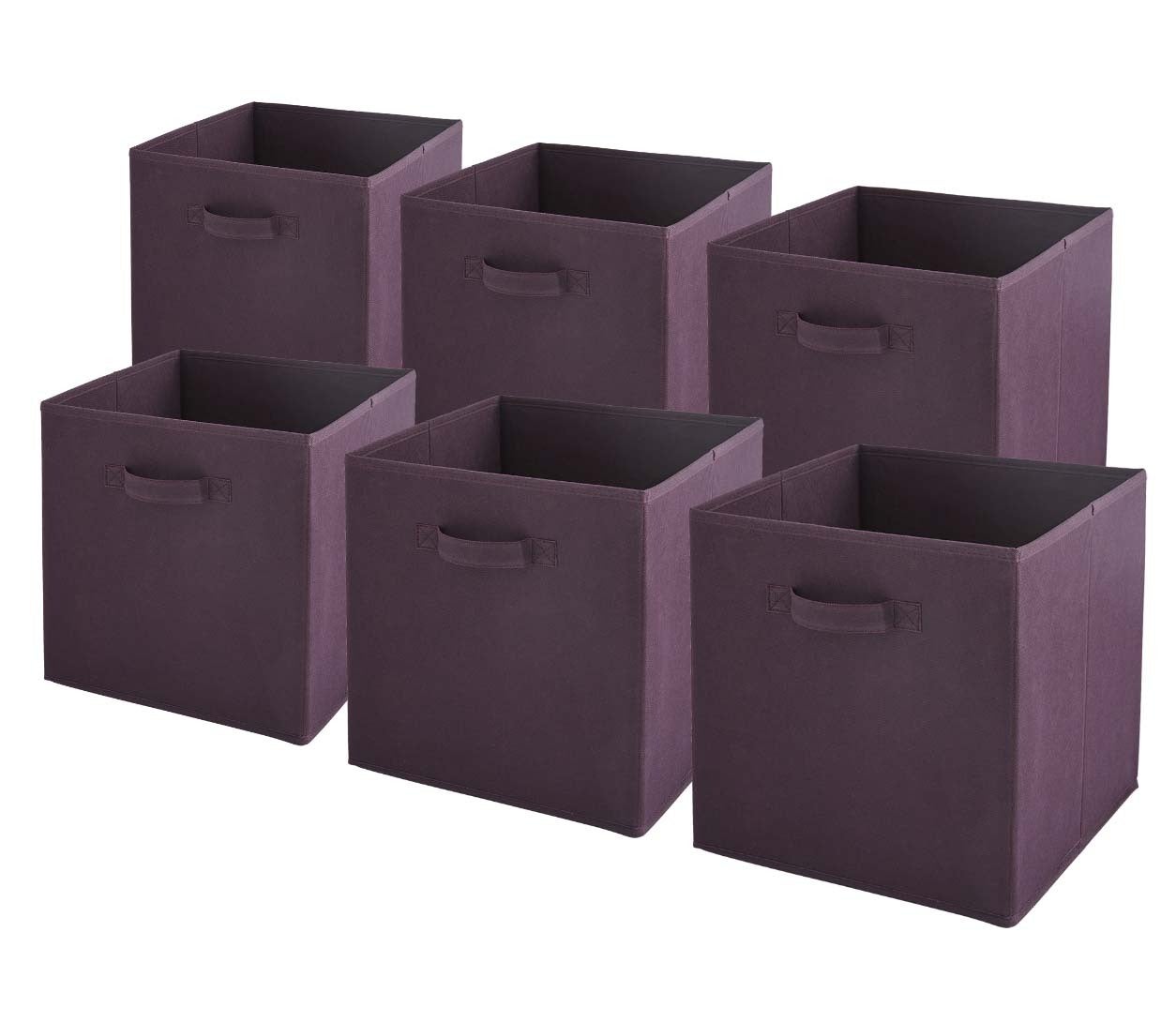 Lot de 6 paniers pliables en tissu aubergine 27 x 27 x 27cm - BOX & BEYOND | Leroy Merlin