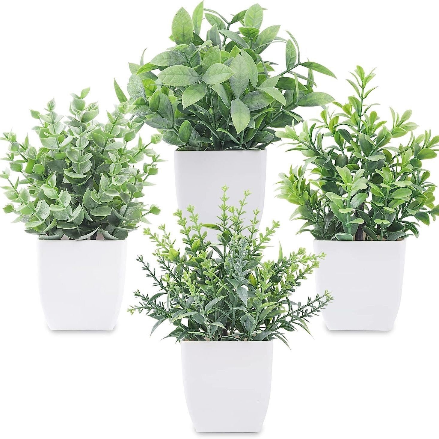 NICOLA Set de 4 Plantas Artificiales en Maceta Mini Plantas Verdes ...