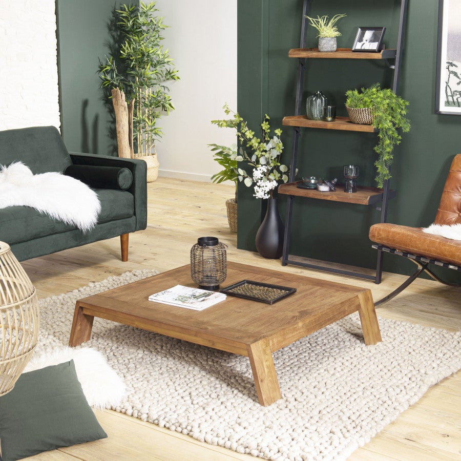 ALIDA - Table basse carrée marron 115x100cm pieds inclinés bois teck ...