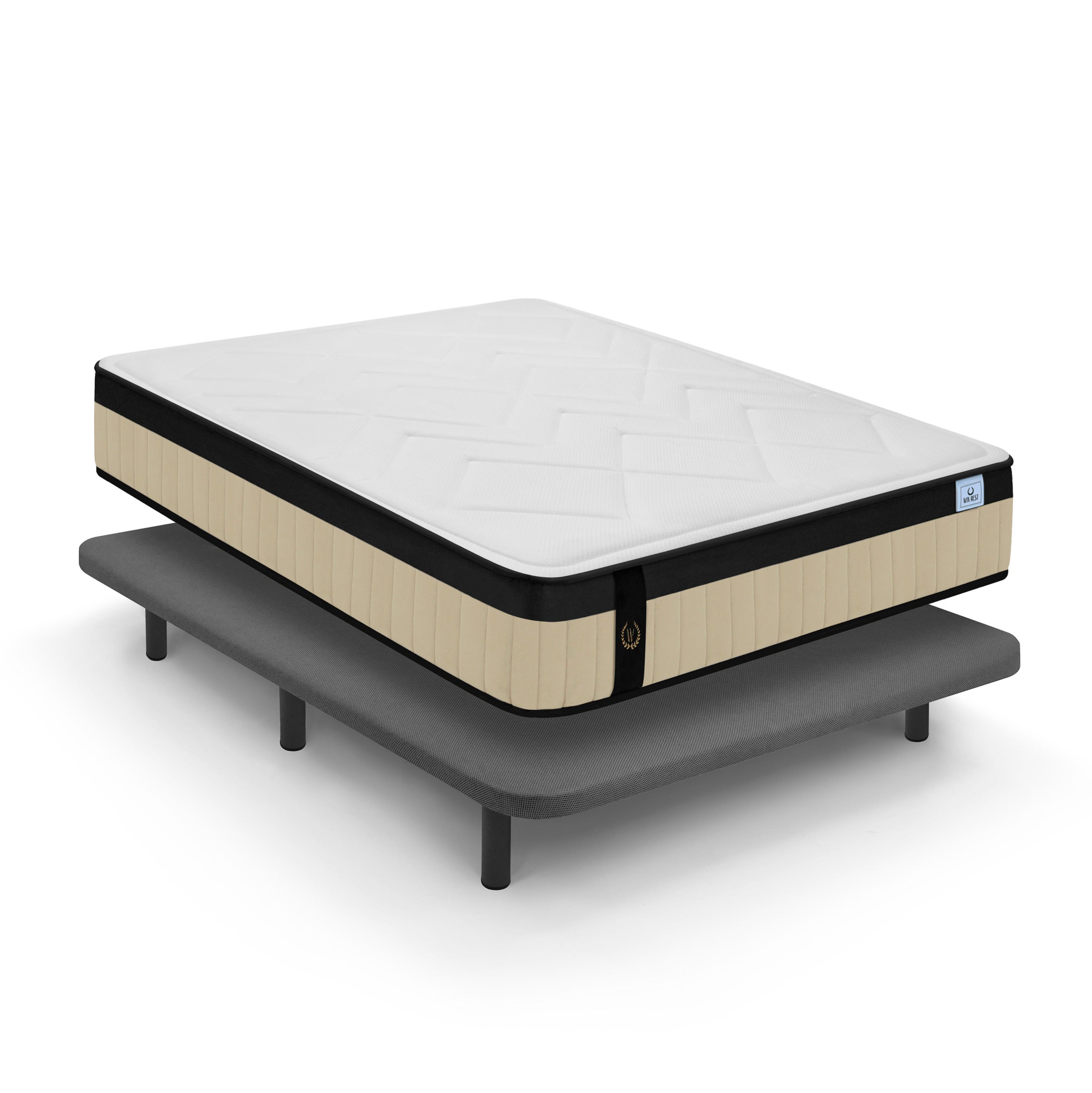 Base tapizada Cibeles + patas Gris + Colchón César 150x190 Altura 25 cm ...