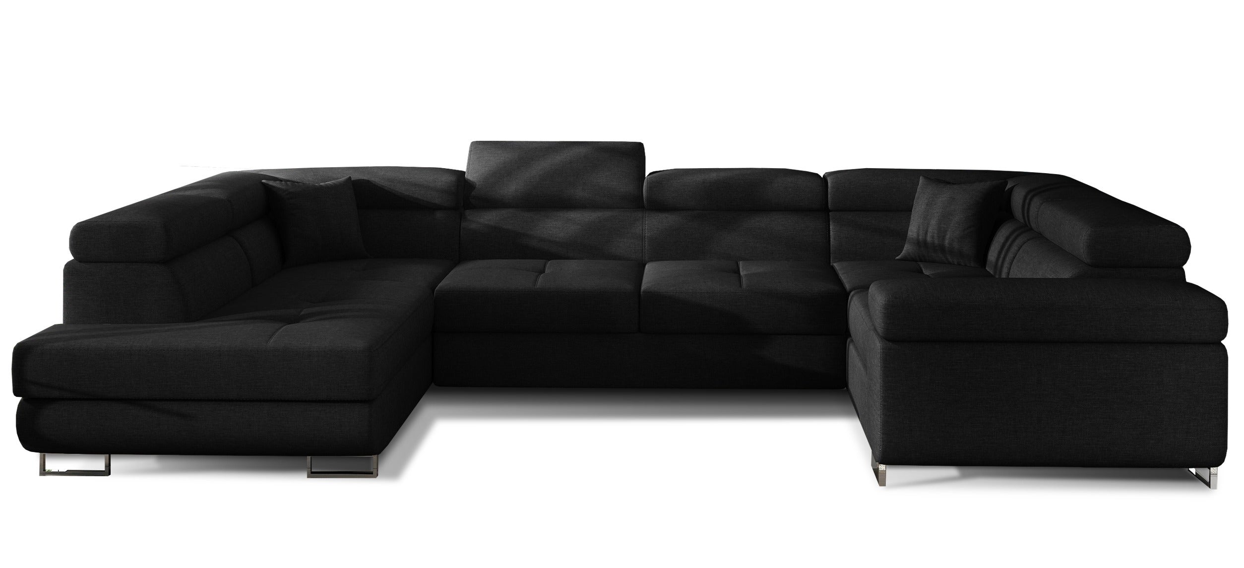 Canapé convertible U gauche tissu noir avec coffre de rangement Tovy ...