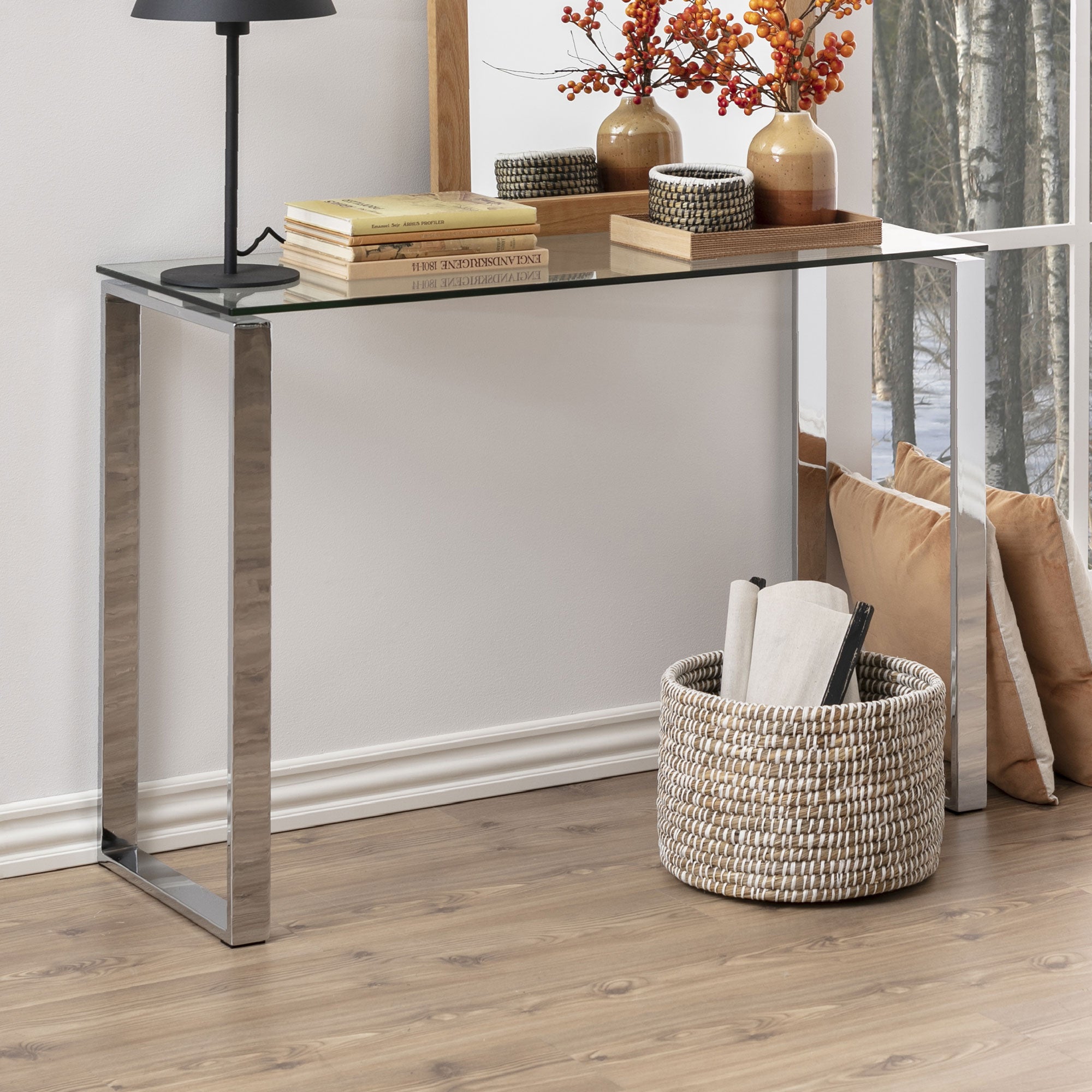 Console 110x40x76 cm en verre et métal chromé - ODELYA | Leroy Merlin