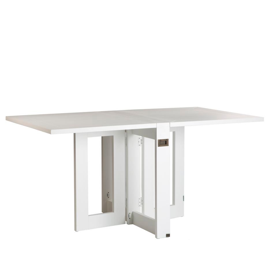 Tan table à manger pliante rectangulaire tan 88/160 en bois laqué blanc ...