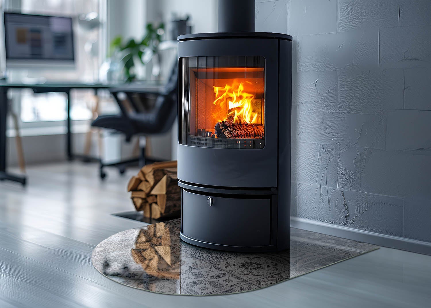 Plaque de verre pour sol de cheminée, support moderne | 100x70 ...