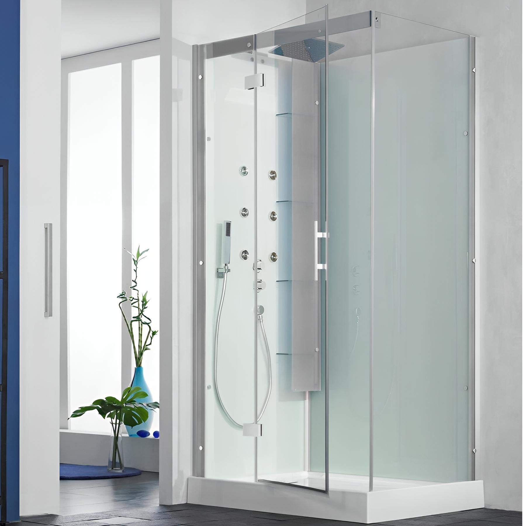 Cabina de ducha rectangular Horizon 110x81 cm puerta pivotante de acero ...