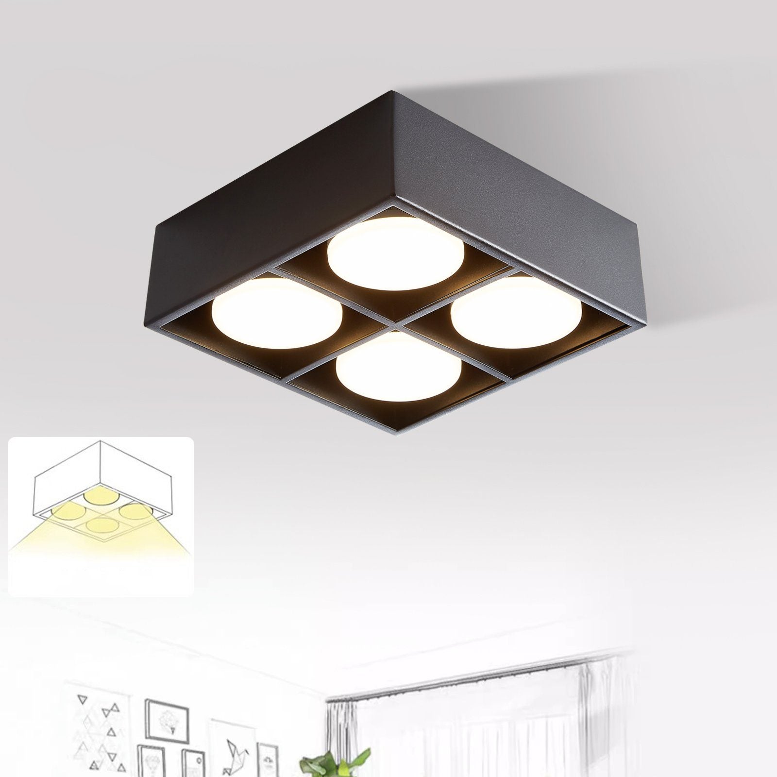 NETTLIFE 4 Focos LED de Techo de Superficie Regulables Blanco Cálido ...