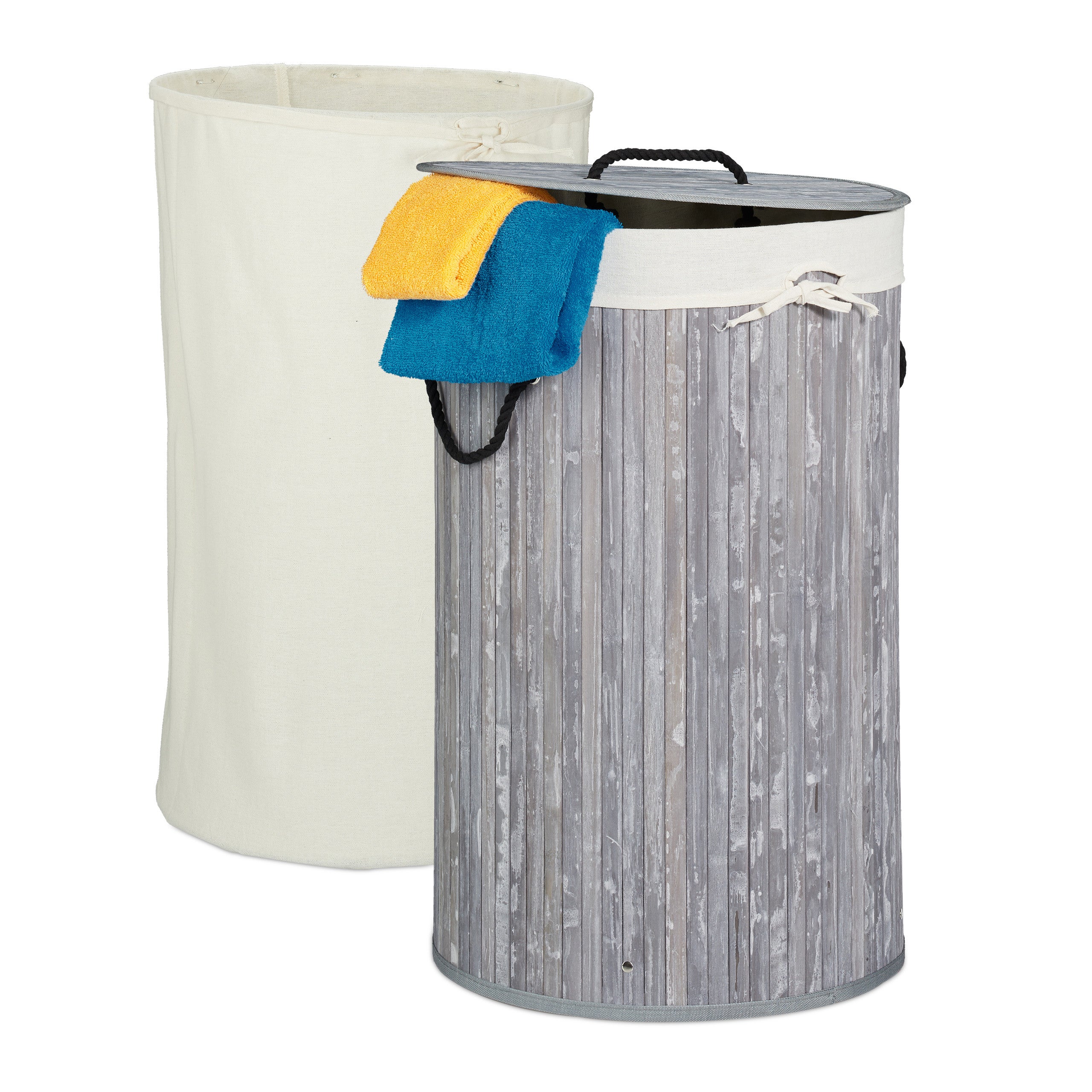 1x Panier lessive bambou, corbeille pliable avec couvercle,70 l ...