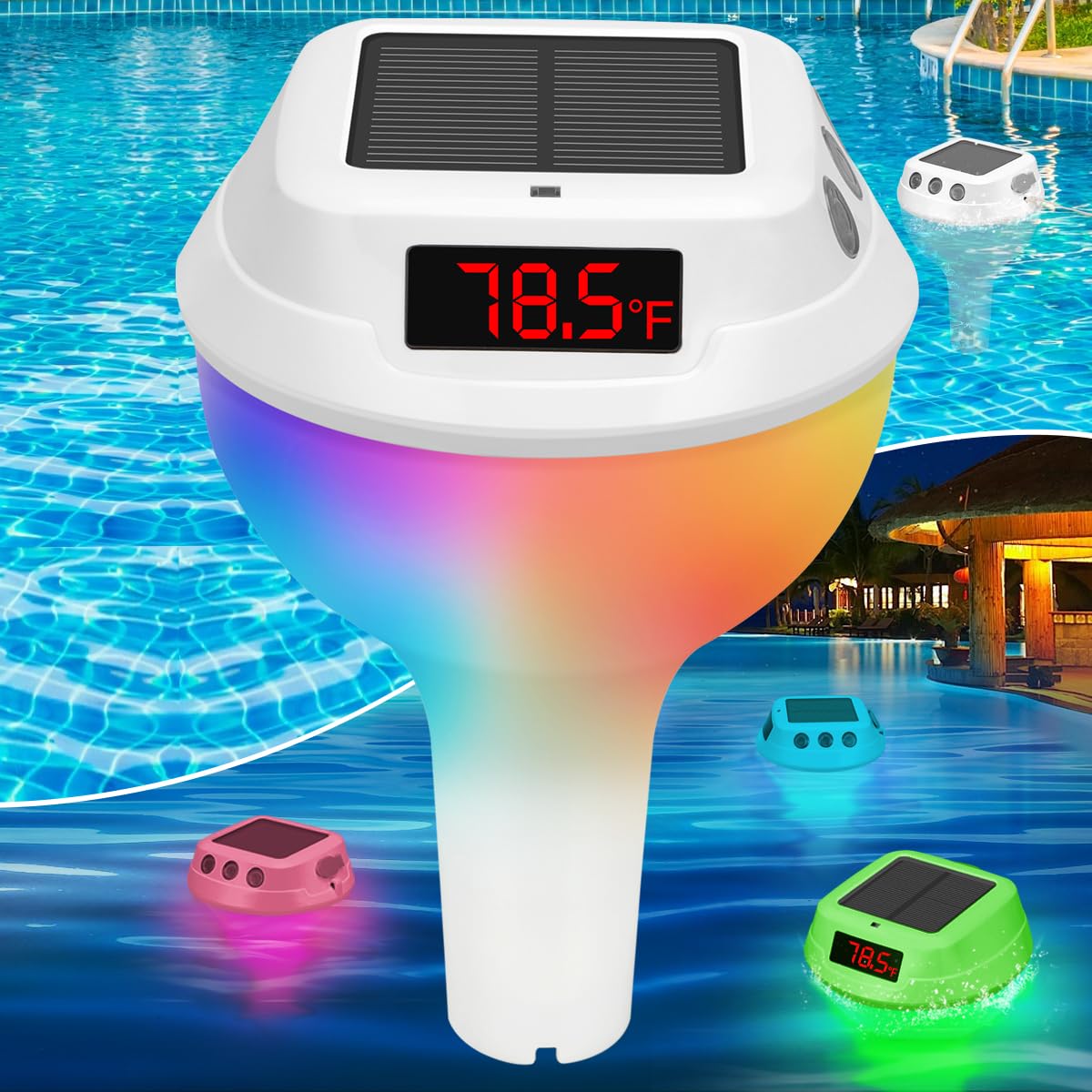 Termómetro de piscina flotante inalámbrico solar, pantalla LED digital ...