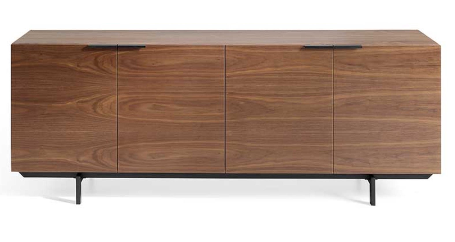 Buffet moderne 4 portes noyer et pieds acier noir Bakia 200cm | Leroy ...