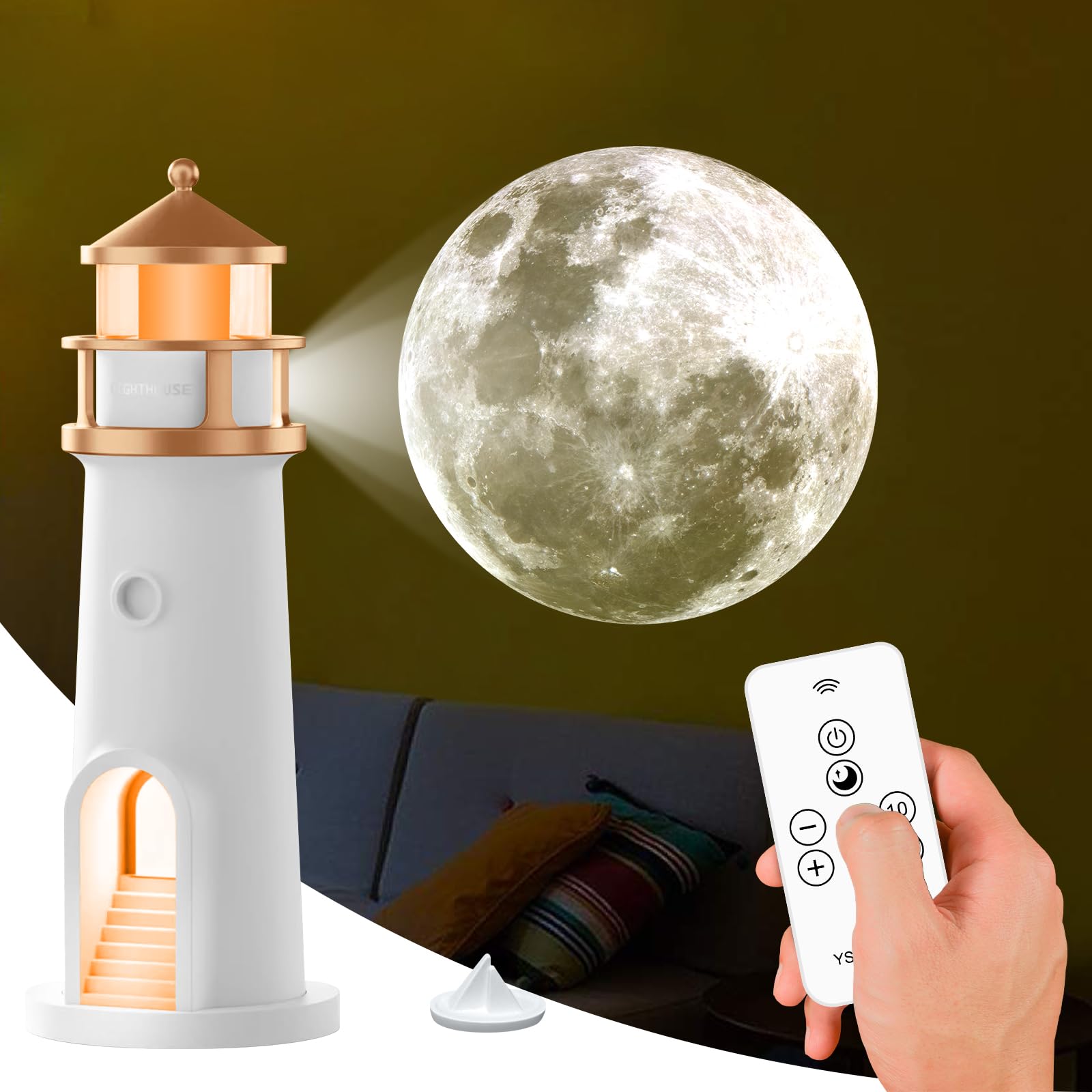 Proyector de luna con luz nocturna en forma de faro y control remoto ...