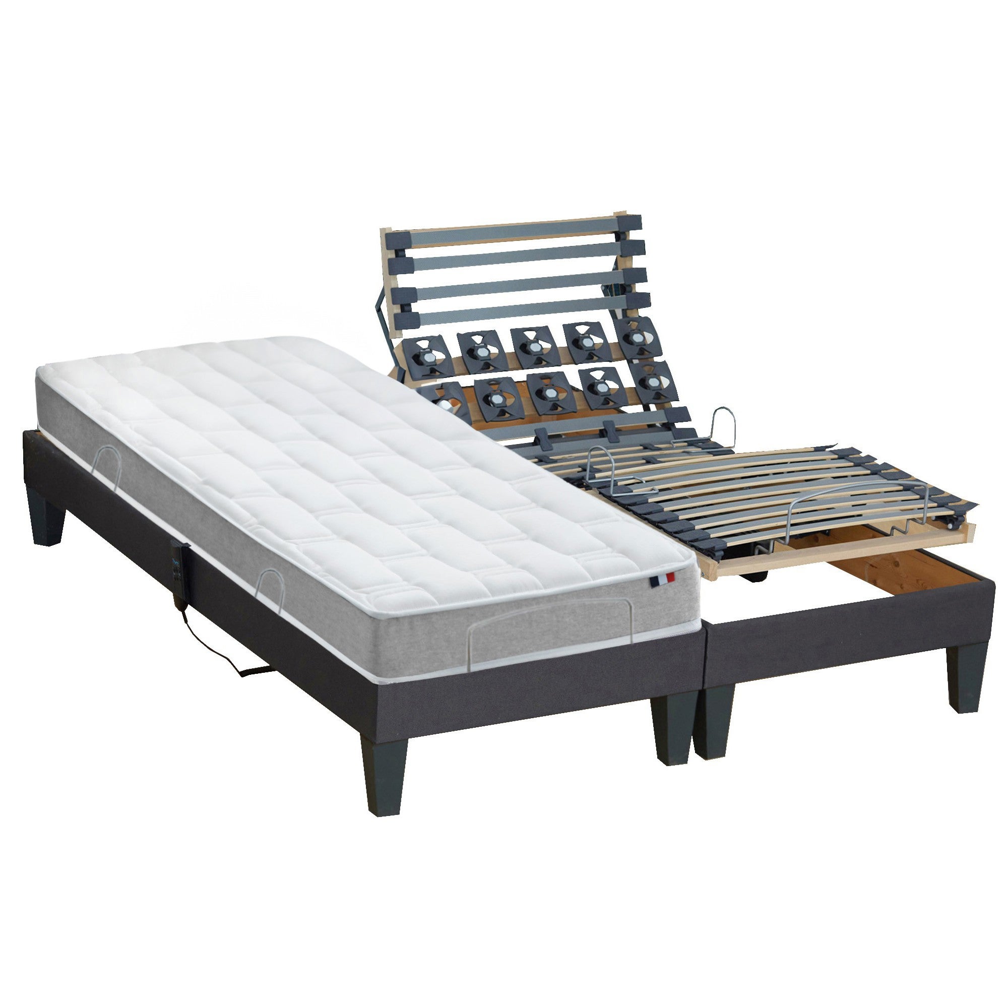 Lit matelas mémoire de forme + sommier avec réglage fermeté au niveau ...
