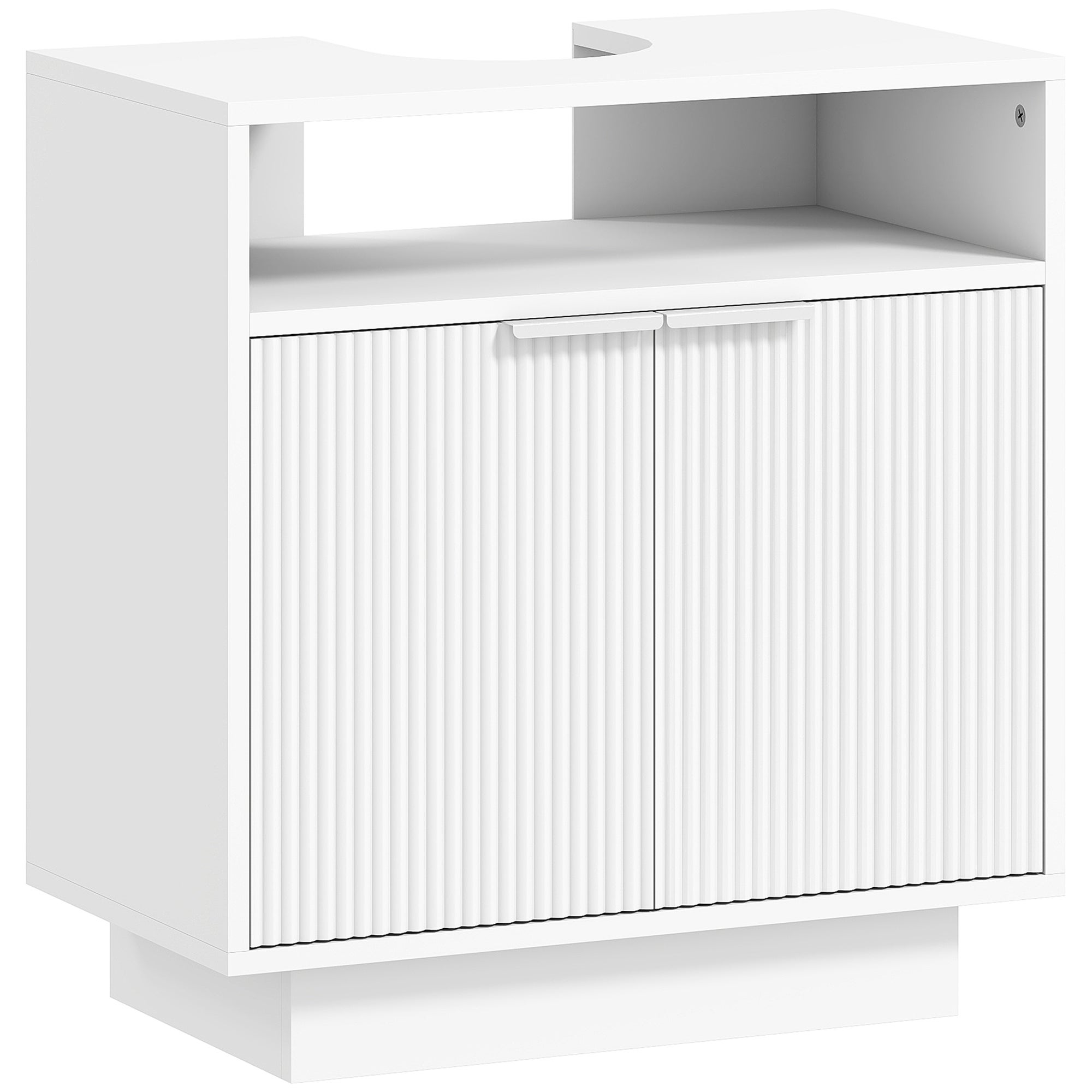 Meuble sous-évier avec 2 portes rainurées et compartiment ouvert pour ...