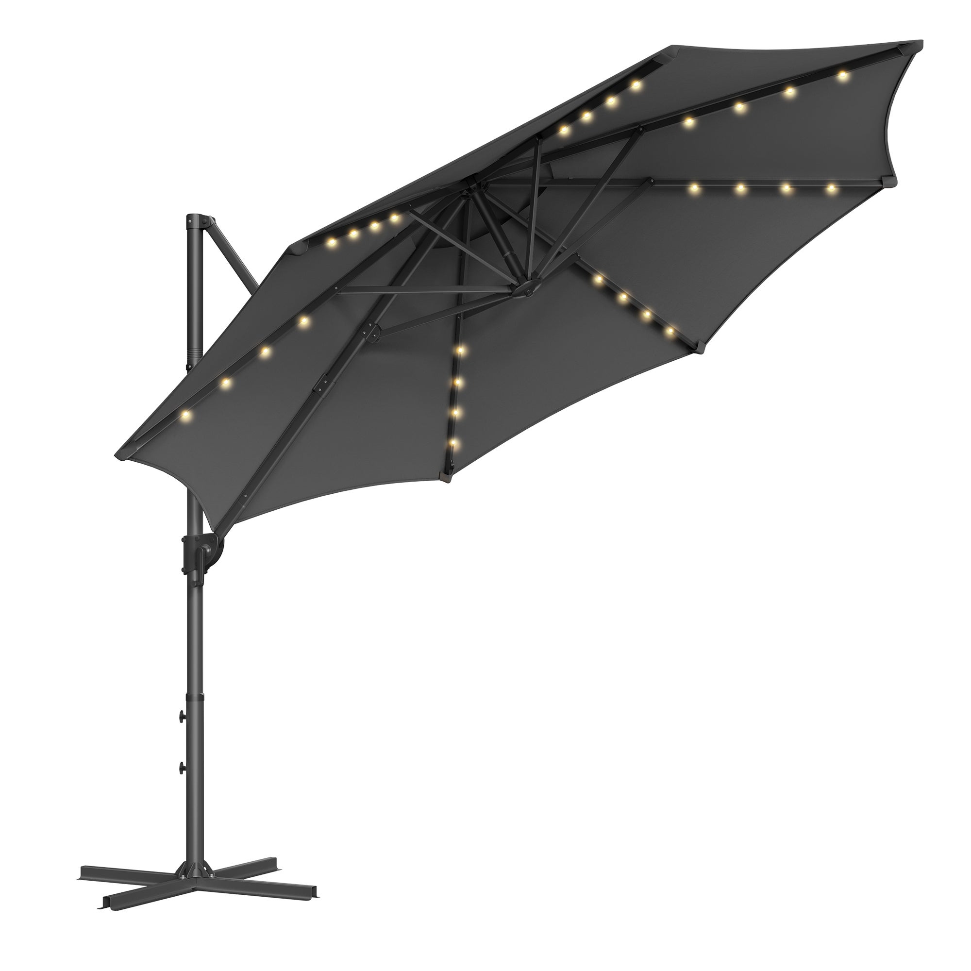 Parasol de Jardin 300 cm, 28 LED Solaires, UPF 50+, Parasol de Terrasse ...
