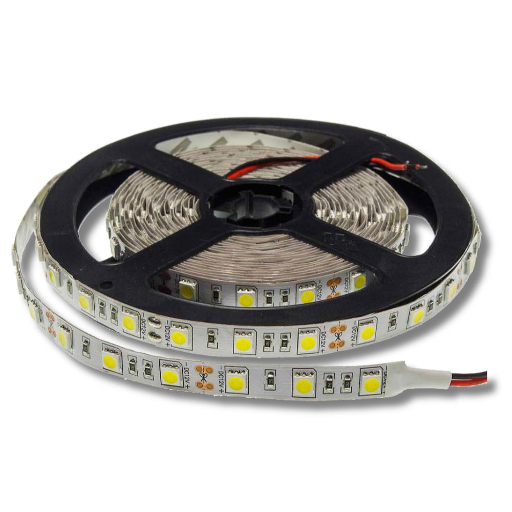 Strisce led luce calda 5050 12v ip20 rotolo 5 metri 60 led ...
