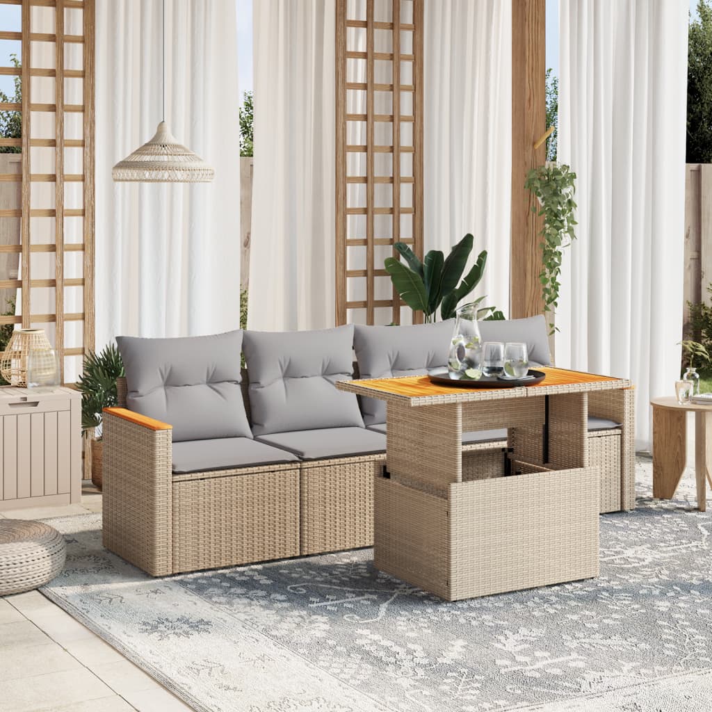 Salon de jardin avec coussins 5 pcs beige résine tressée vidaXL | Leroy ...