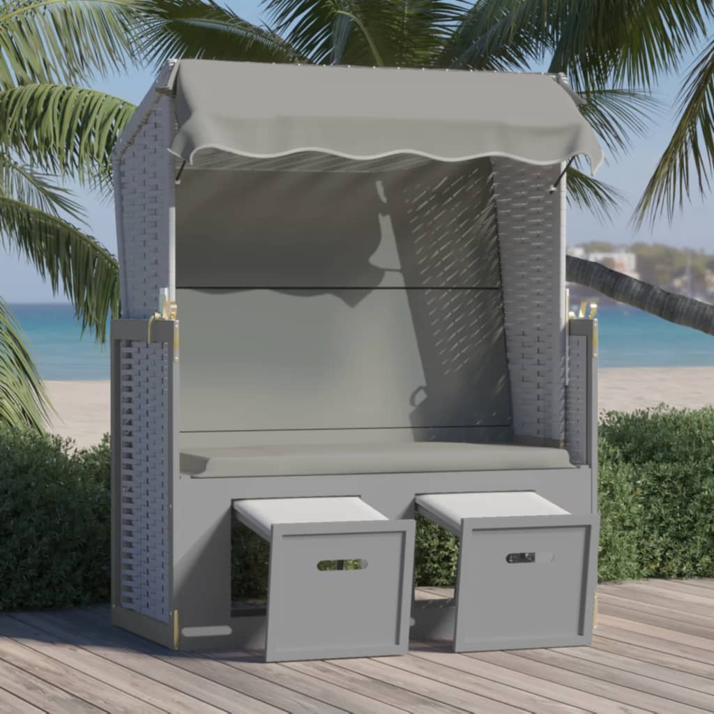 Strandkorb con toldo Mimbre de resina y madera maciza Gris | Leroy Merlin