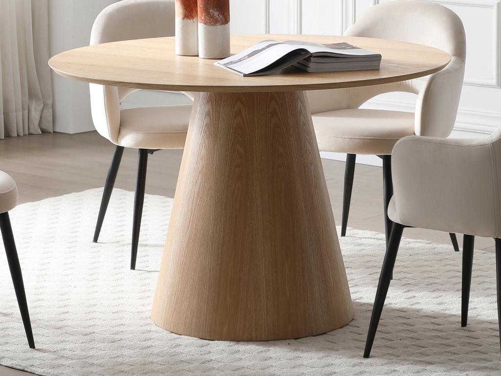 Table à manger ronde 4 personnes placage frêne - Naturel clair ...