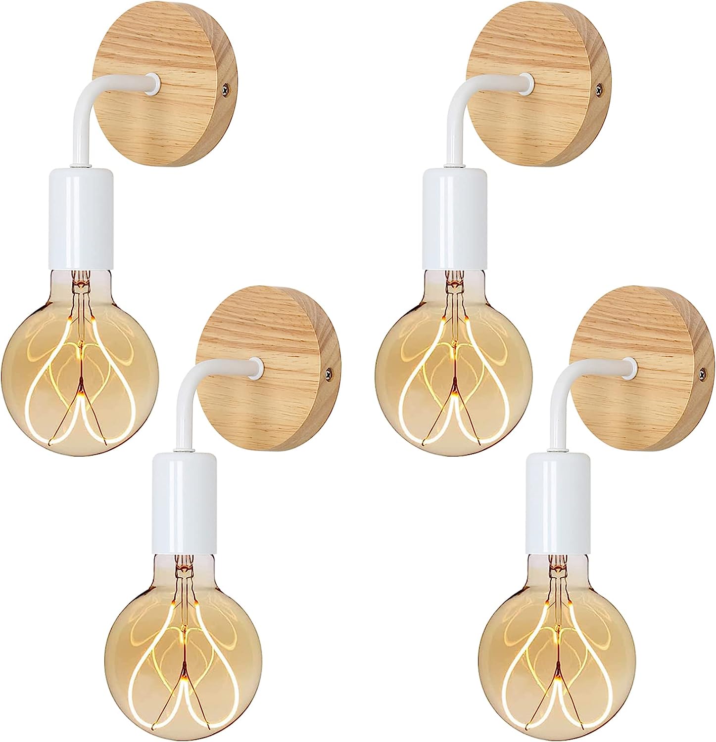 4 pièces Applique Murale Intérieur Bois Vintage Lampe murale E27 Base ...