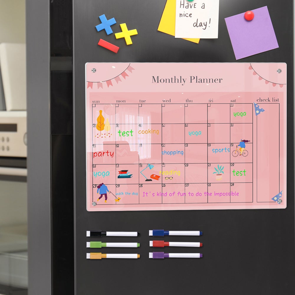 Tableau magnétique rose avec stylo (grand), transparent effaçable, bloc ...