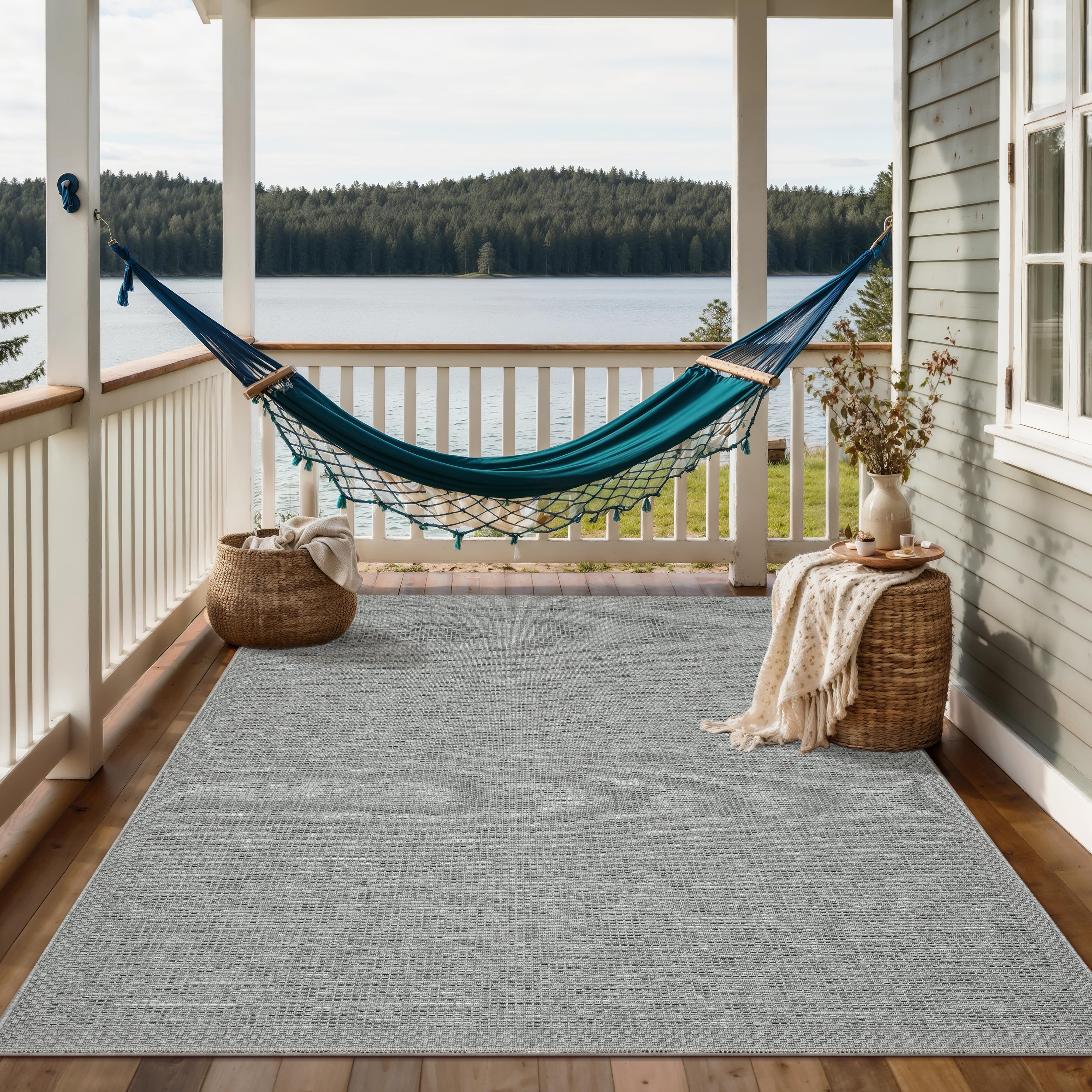 Tapis Calgary Tissé Plat Extérieur Design Uni Gris 200 X 280 Cm Leroy Merlin
