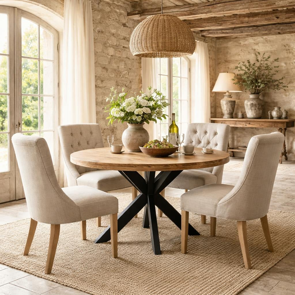Table ronde bois clair pied croisé métal noir Ø120 cm RIVANO | Leroy Merlin