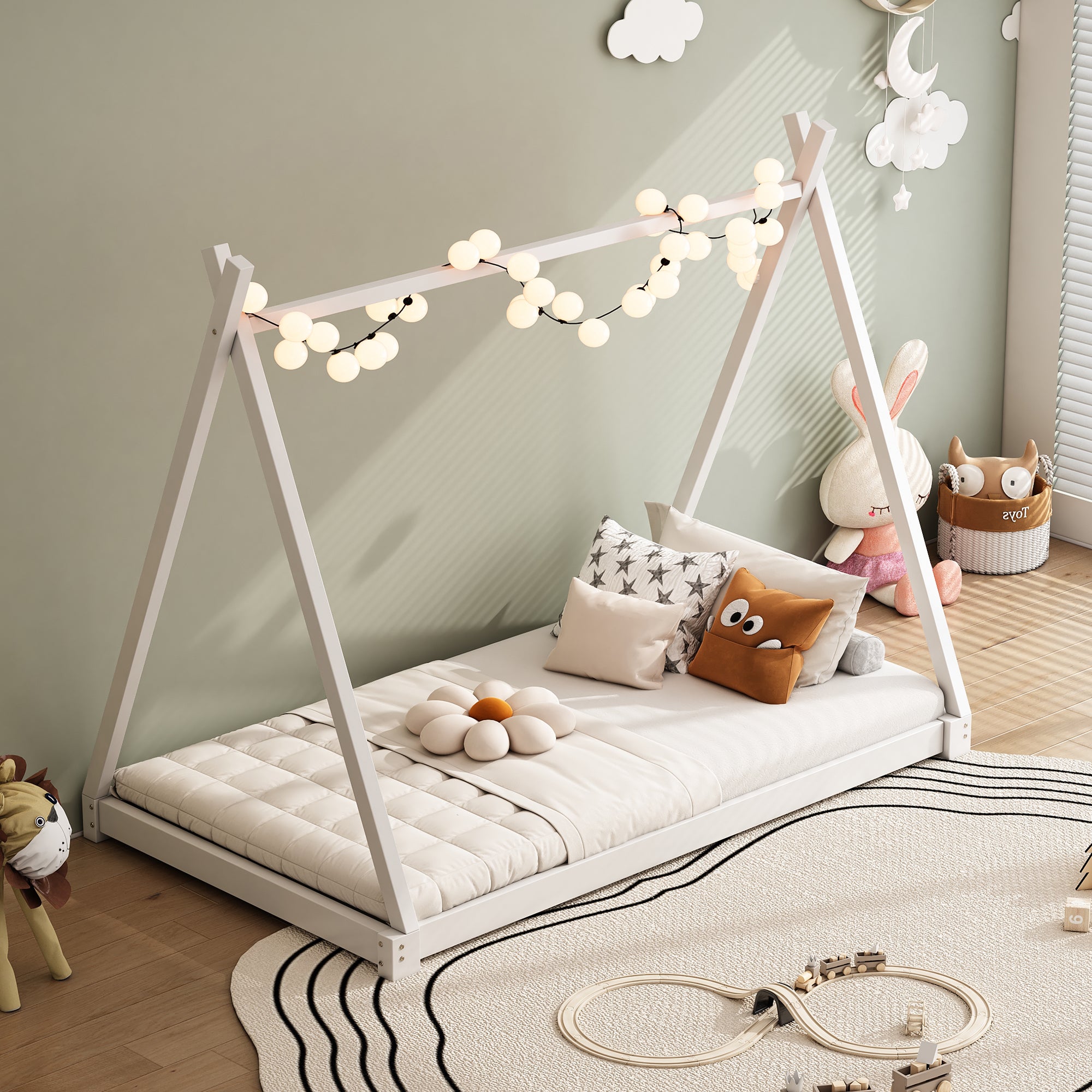 Lit tipi pour enfant 90 x 200 cm - bois massif - sommier à lattes ...