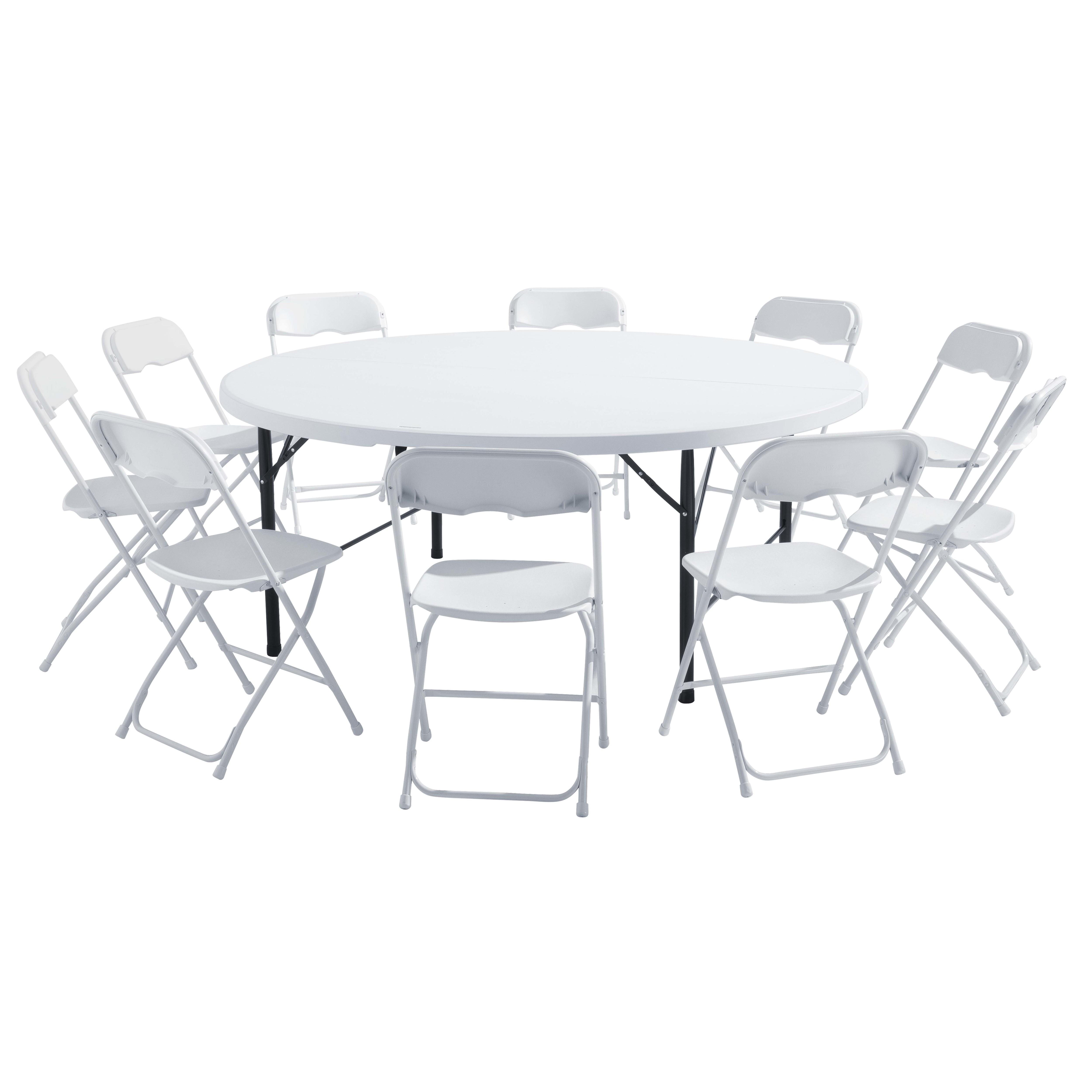 Mesa redonda de conjunto y 8 sillas plegables | Leroy Merlin