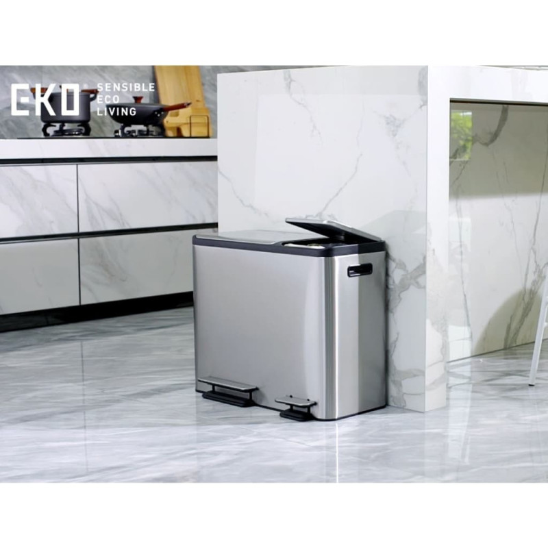 EKO Poubelle à pédale EcoCasa 30+15 L Argenté mat | Leroy Merlin