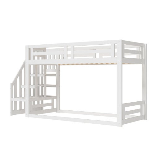 Litera baja, maciza, blanco, 90×200 cm, escalera de seguridad, bastidor ...