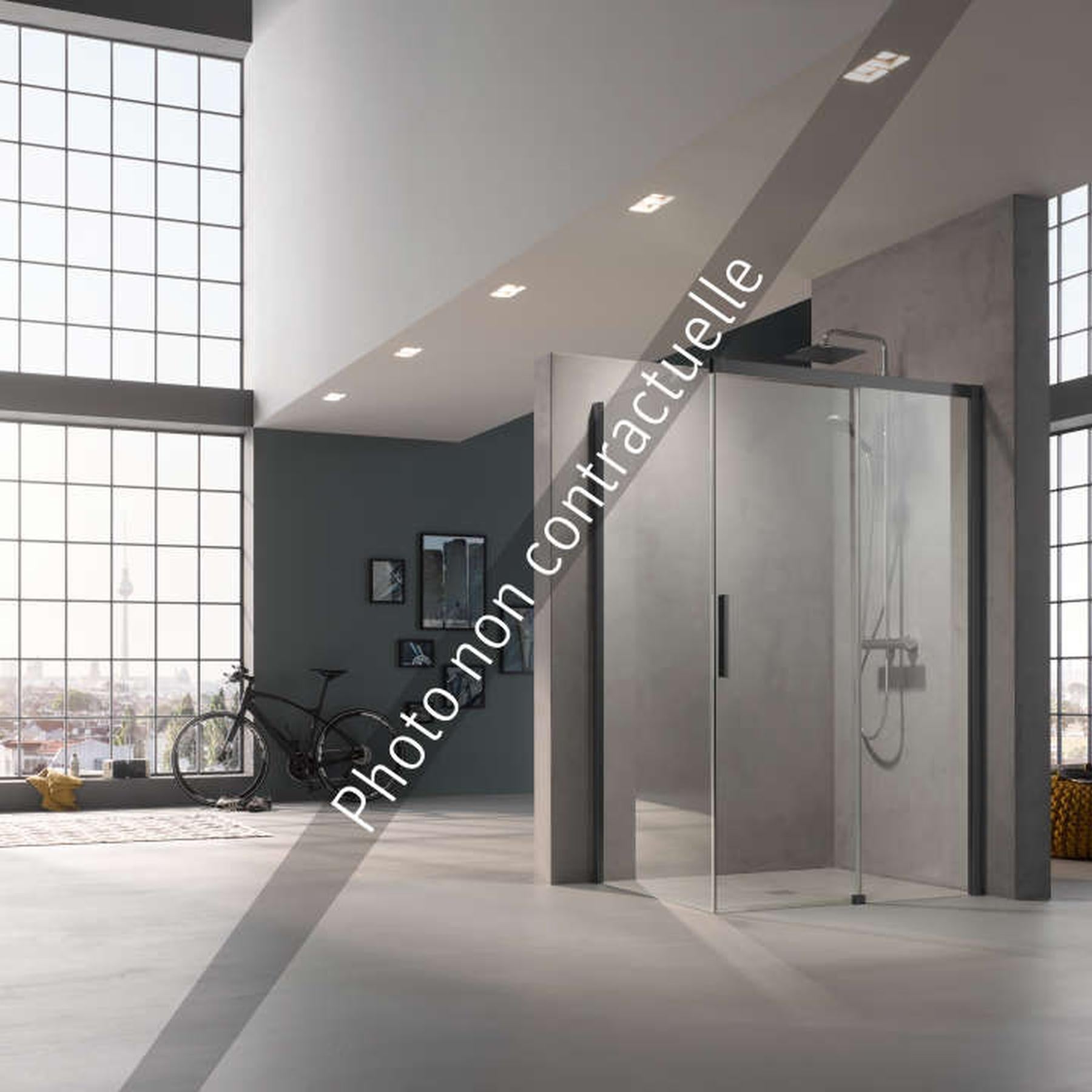 Ancho de pared de ducha fijo 80cm altura 200 cm perfil negro vidrio ...