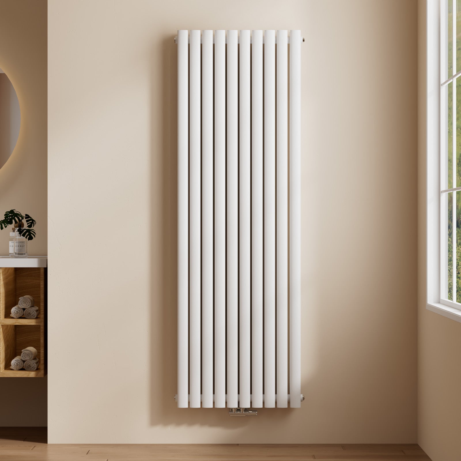 EMKE Radiateur eau chaude en acier Tube Rond Radiateur Mural Blanc 180x60cm 2175W Double Couche ...