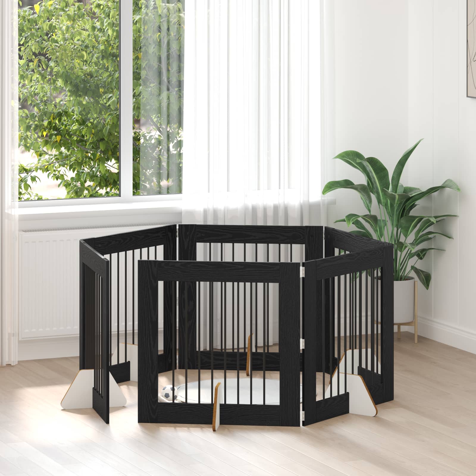Puerta para perros plegable con soportes 6 pcs Roble Negro | Leroy Merlin