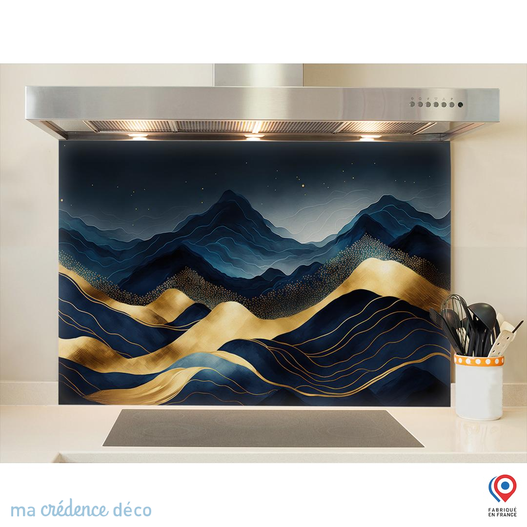 Crédence cuisine fond de hotte Montagnes dorées - Verre trempé - L 60 ...