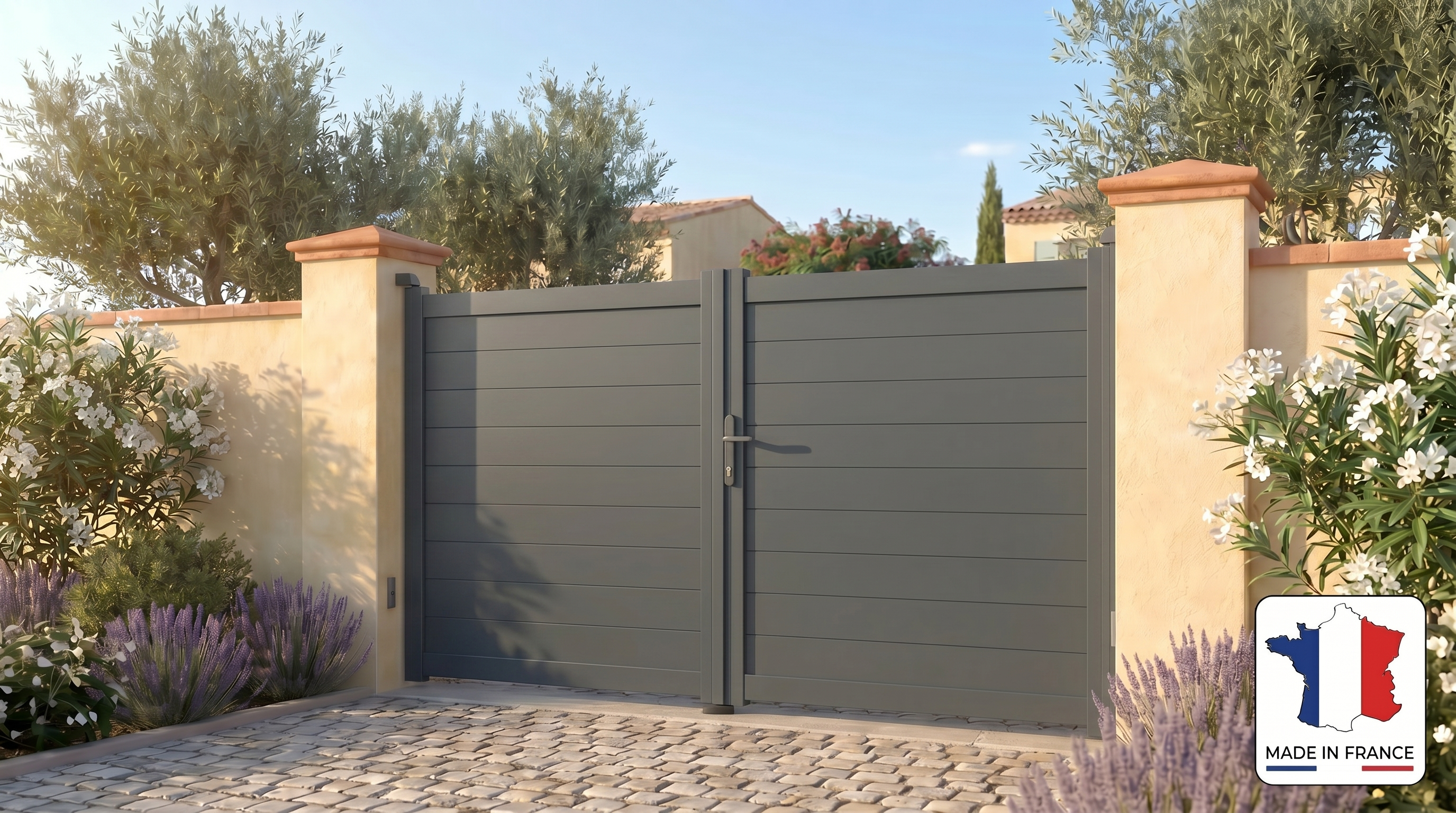 Portail battant aluminium plein motorisable - l.400 x H.169.7 cm - Gris ...