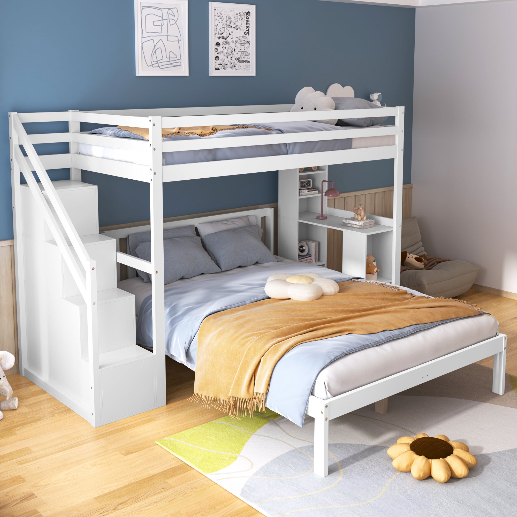 Literas 90 x 200 cm + 140 x 200 cm con estantes laterales y 4 cajones ...