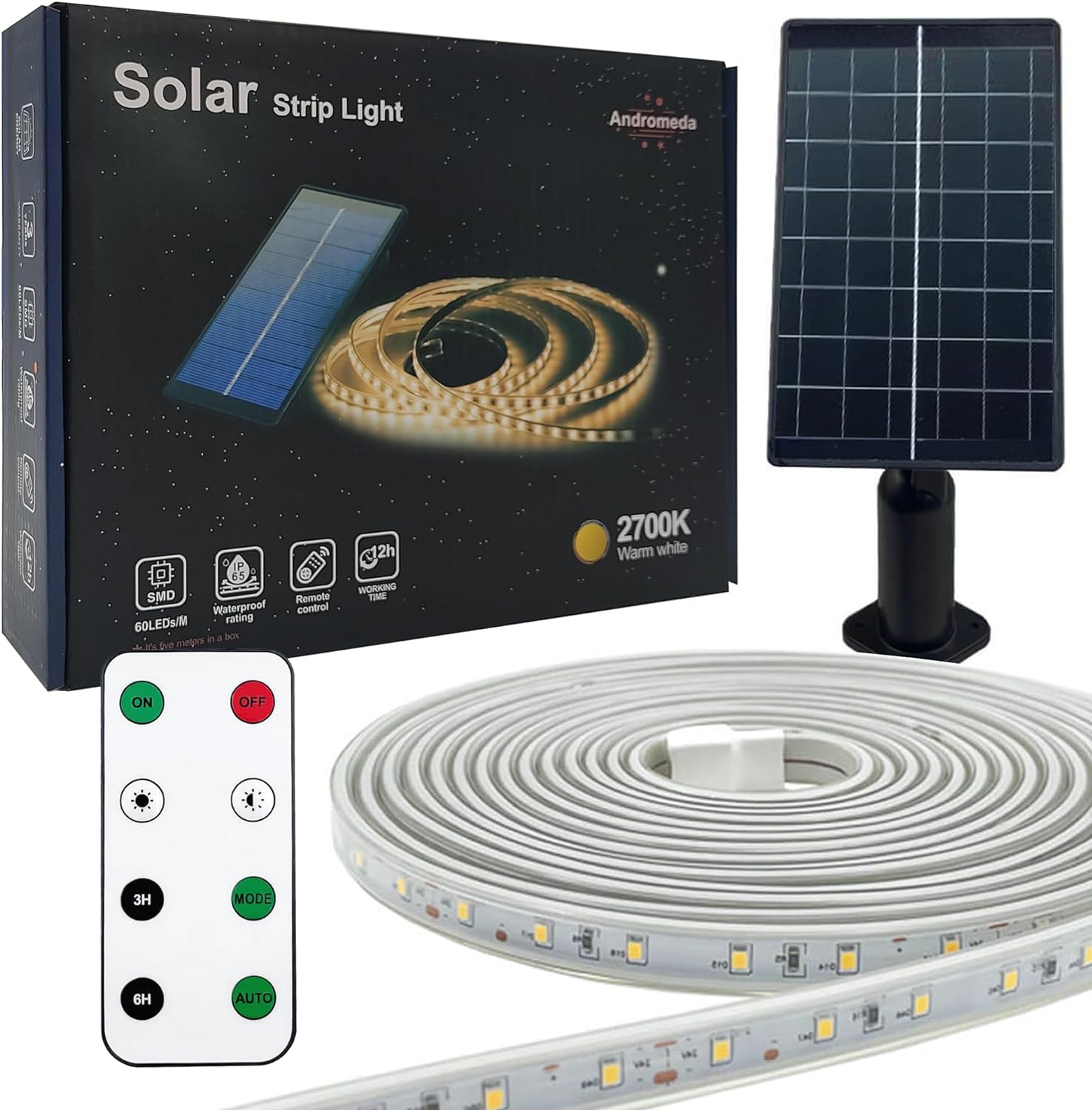 Tira de Luz Solar Exterior Regulable 5M, 1800mAH 3.2V, Impermeable IP65 ...
