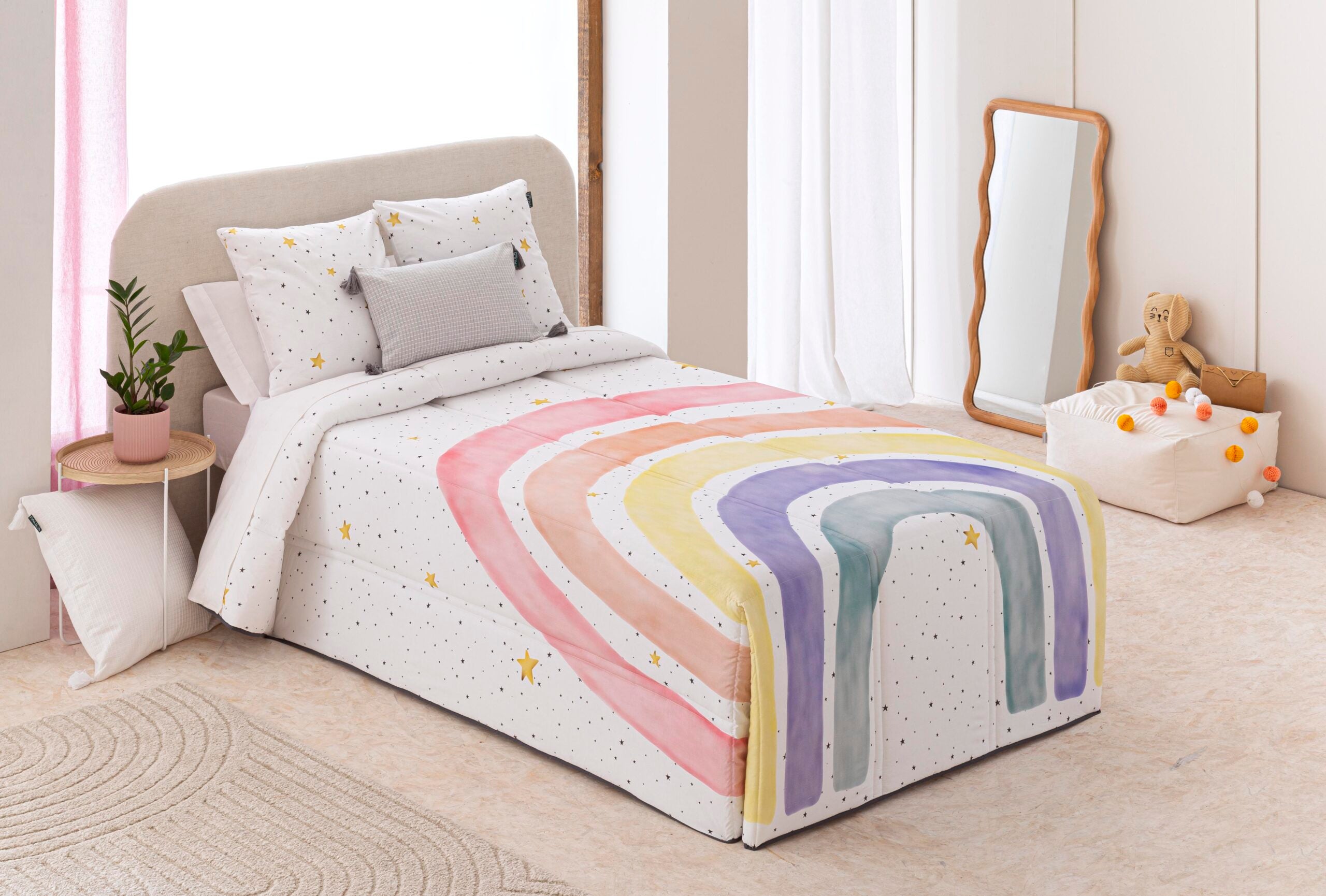 Edredón Comforter Juvenil Rainbow Relleno 200 gr para Cama de 105 cm ...