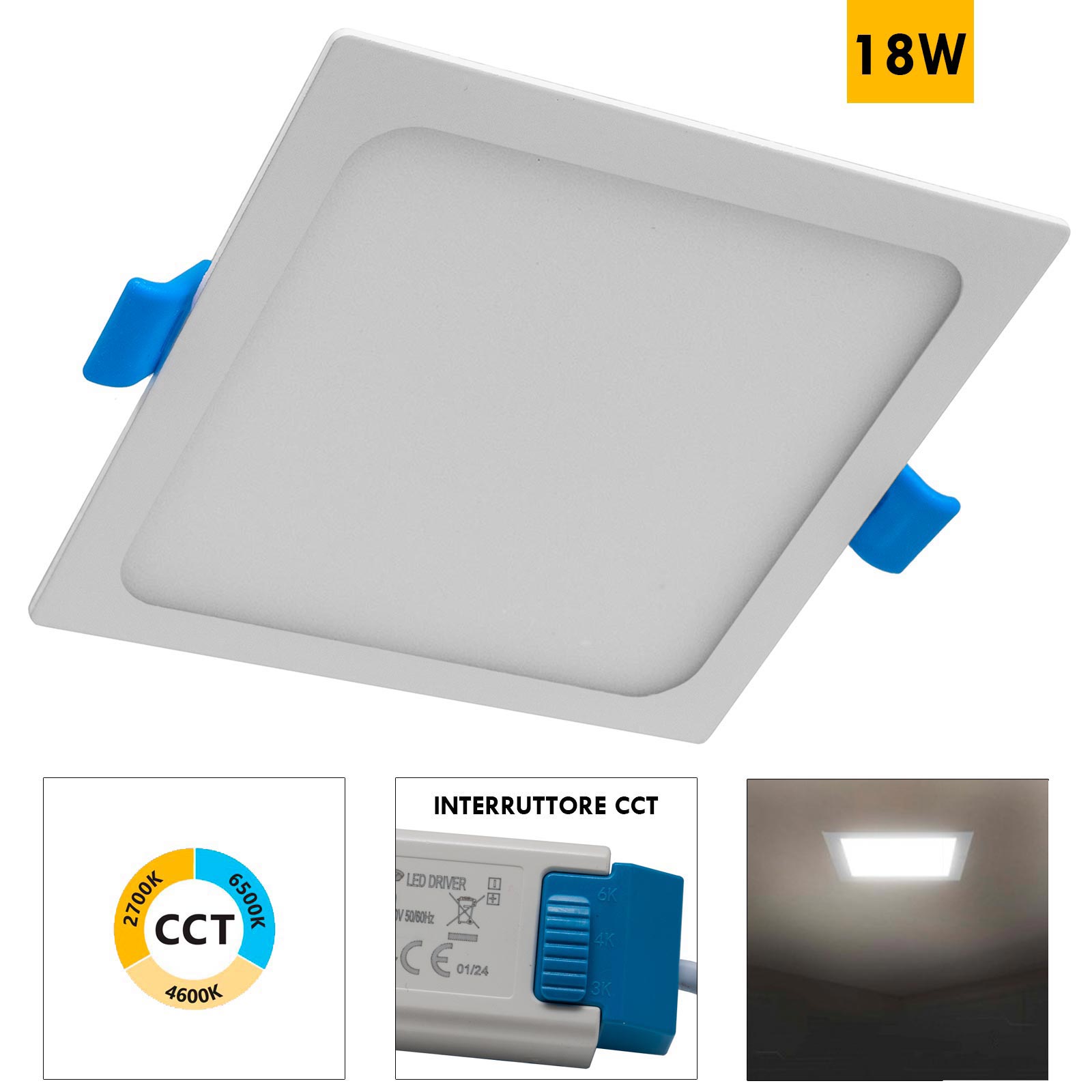Foco empotrable LED de 18W, panel delgado cuadrado, interruptor CCT de ...
