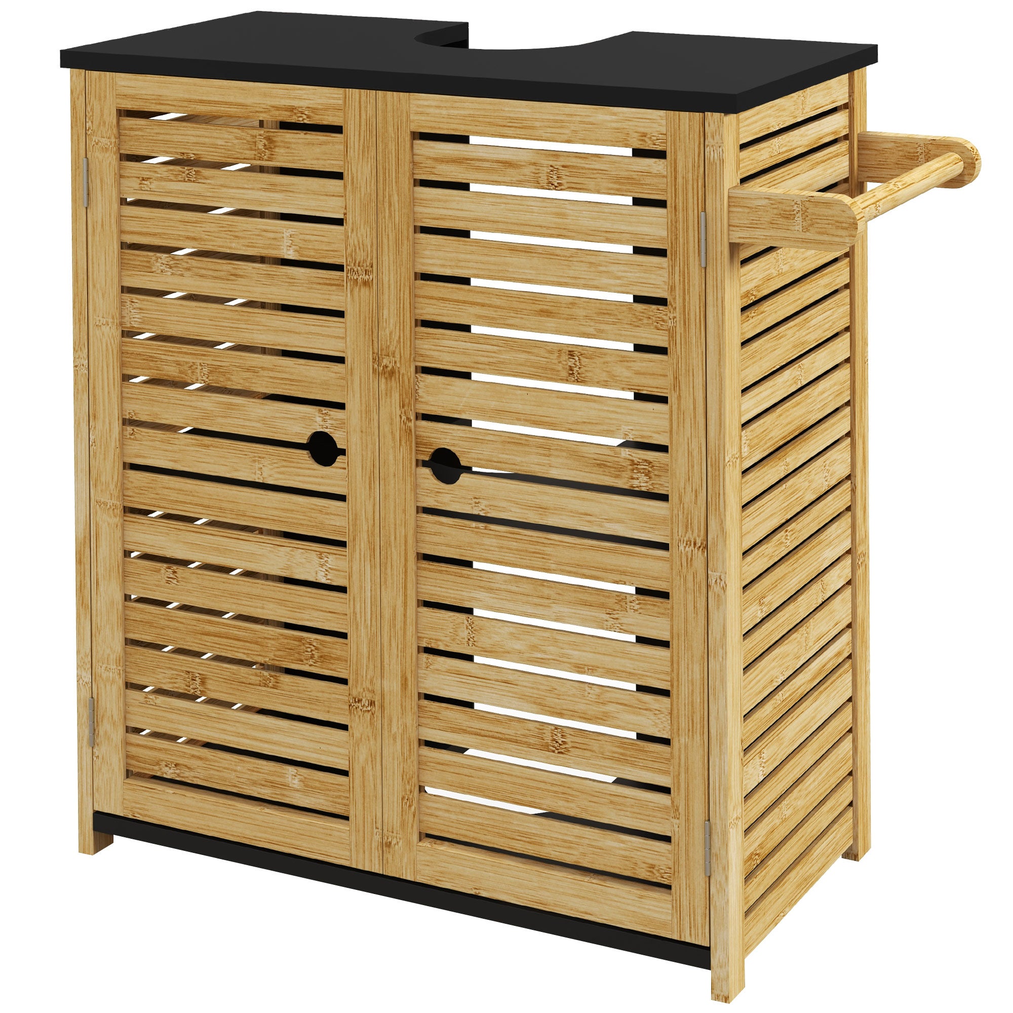 HOMCOM Mobile Sottolavabo Bagno con 2 Ante a Doghe, Porta Asciugamani e ...