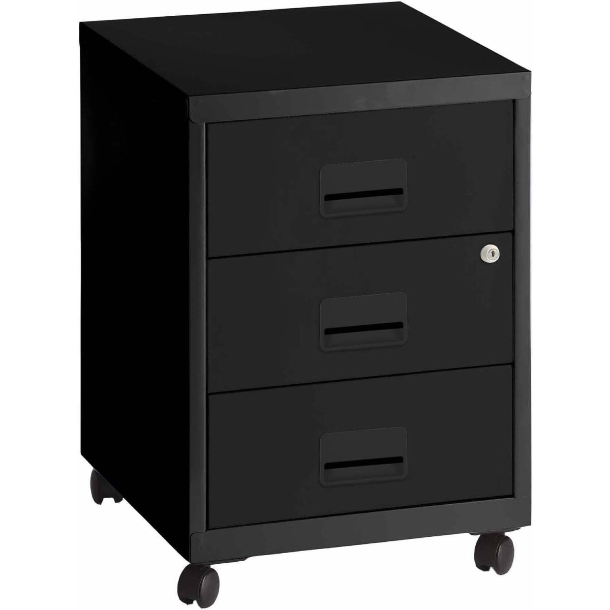 Caisson de rangement 3 tiroirs en acier sur roulettes noir mat Pierre ...